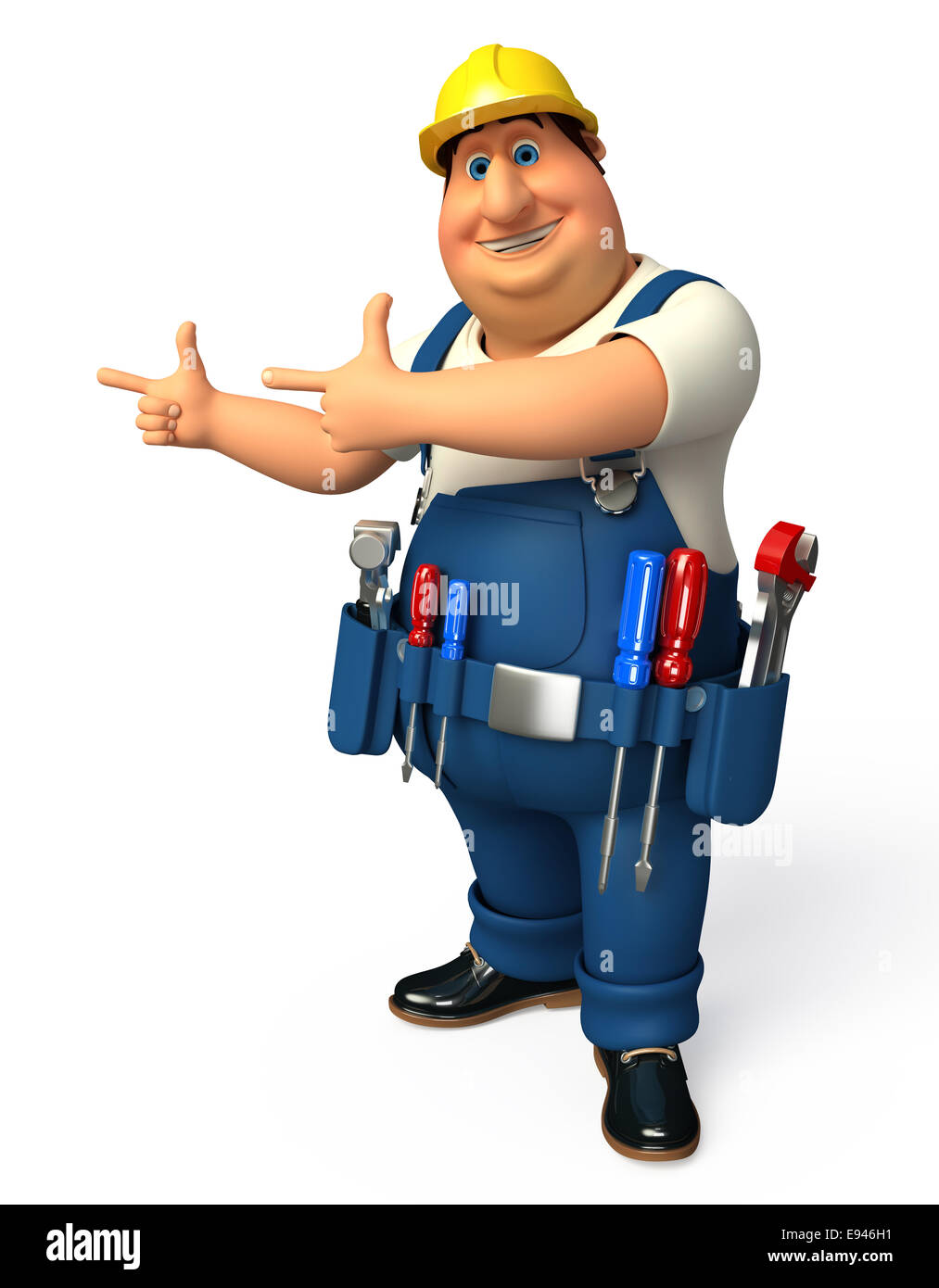 Illustration of young plumber is pointing Stock Photo - Alamy