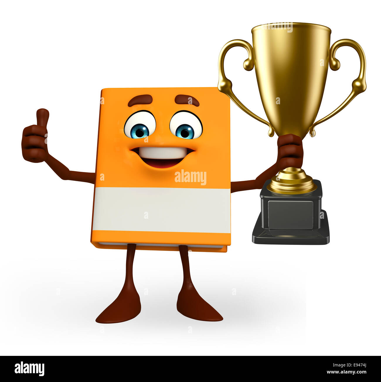 Cartoon Character of Book with trophy Stock Photo - Alamy
