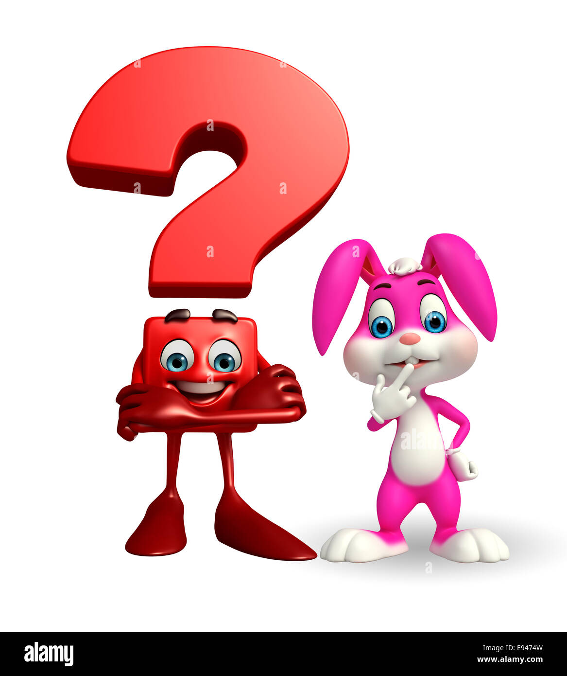 Cartoon Character of Easter Bunny with question mark sign Stock Photo ...