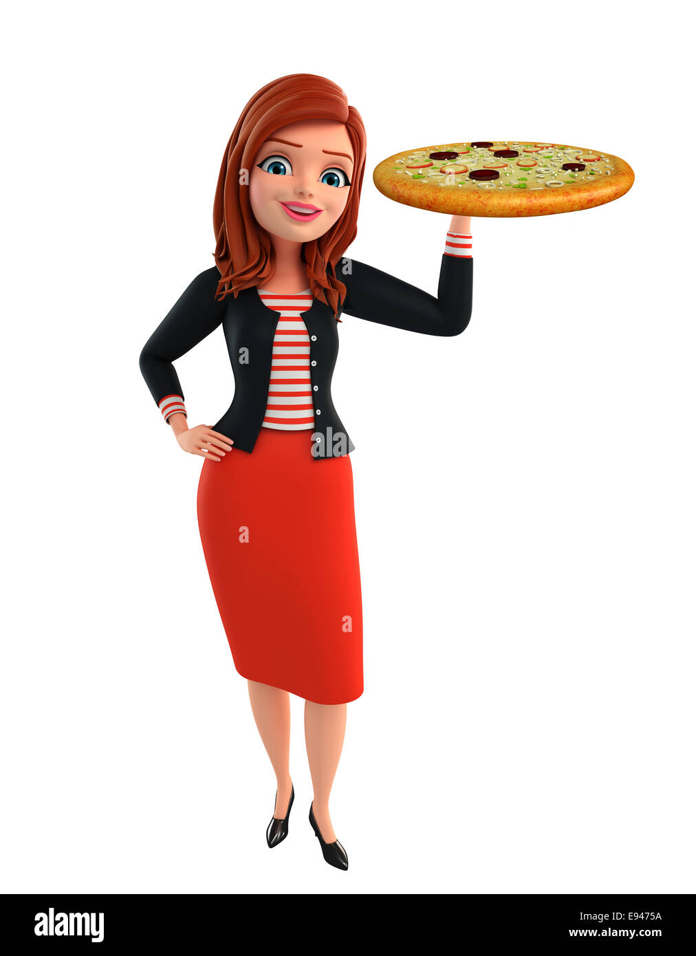 Illustration of corporate lady with pizza Stock Photo - Alamy