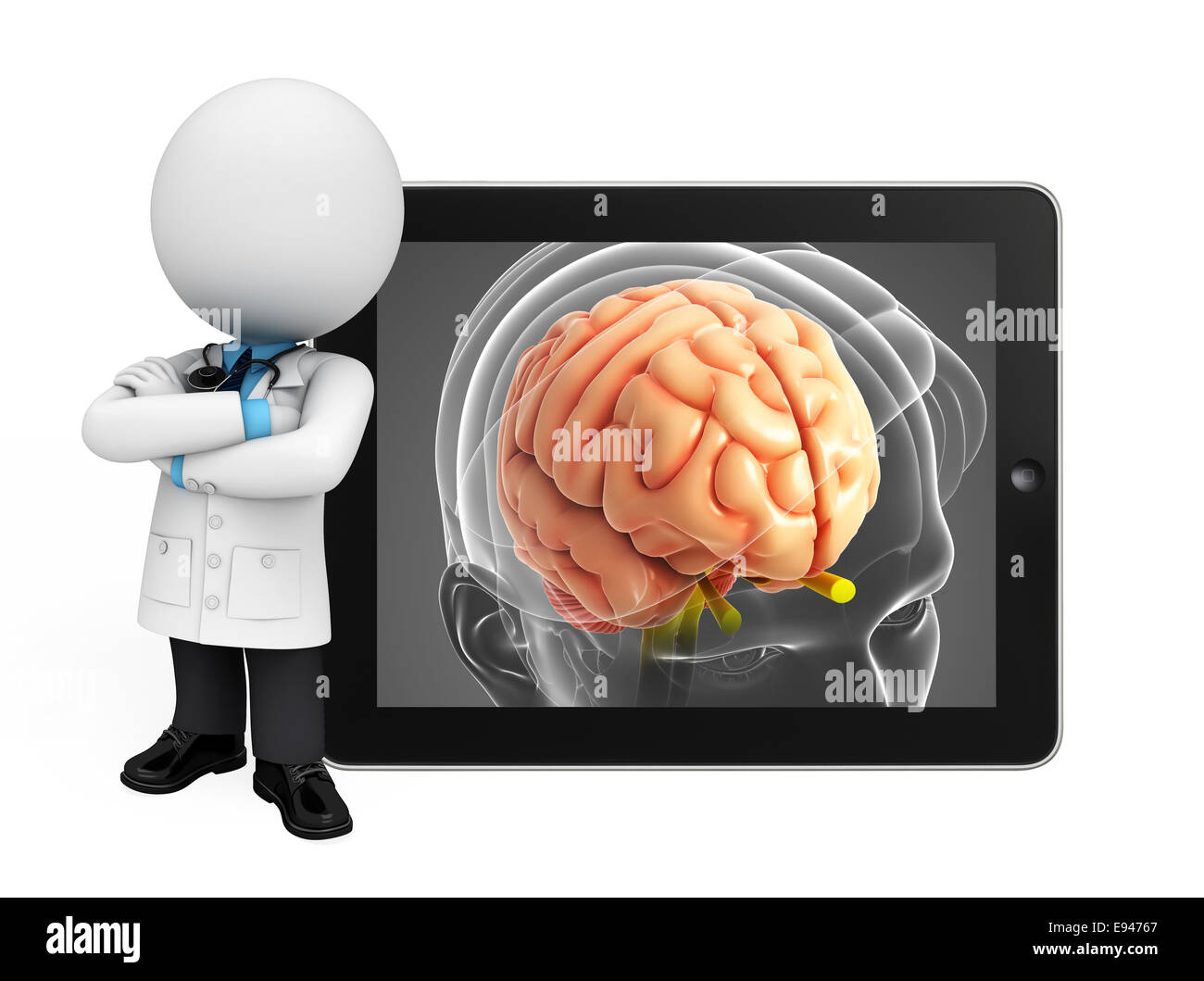 Illustration of young doctor with brain anatomy Stock Photo - Alamy