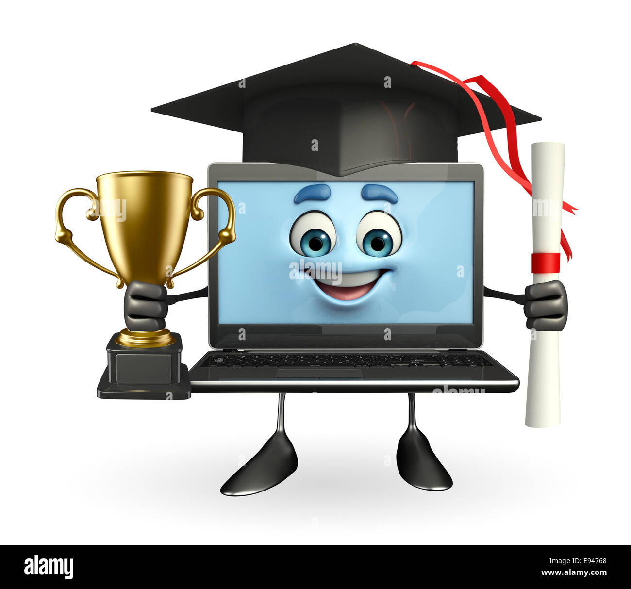 Cartoon character of Laptop with trolley Stock Photo - Alamy