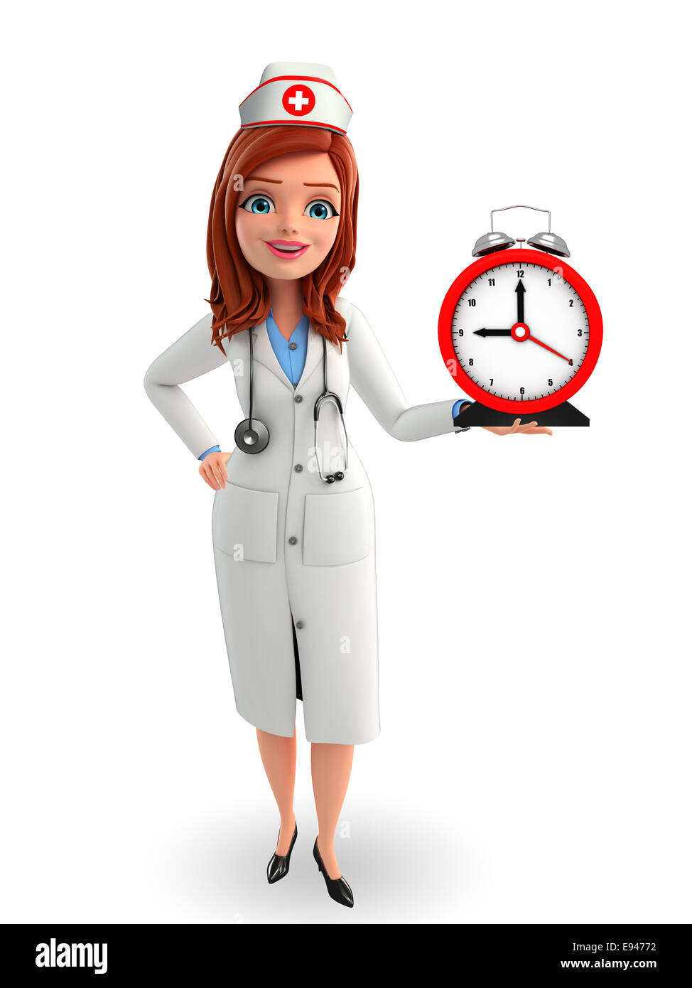 Cartoon Character of Nurse with table clock Stock Photo - Alamy