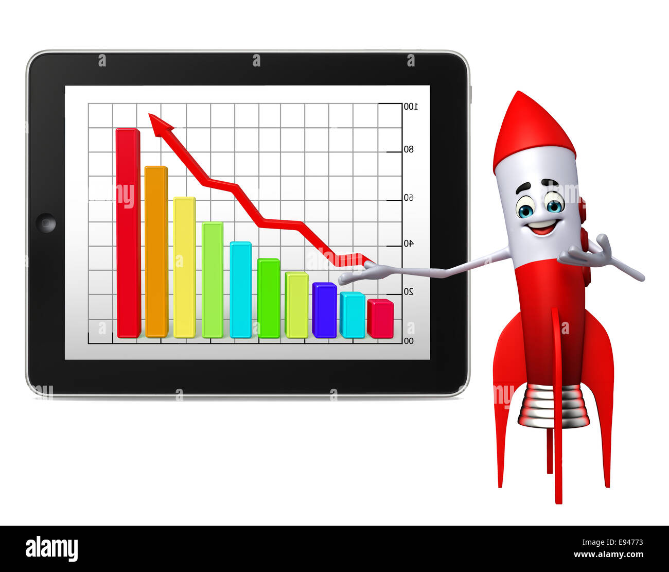 Cartoon character of rocket with business graph Stock Photo - Alamy