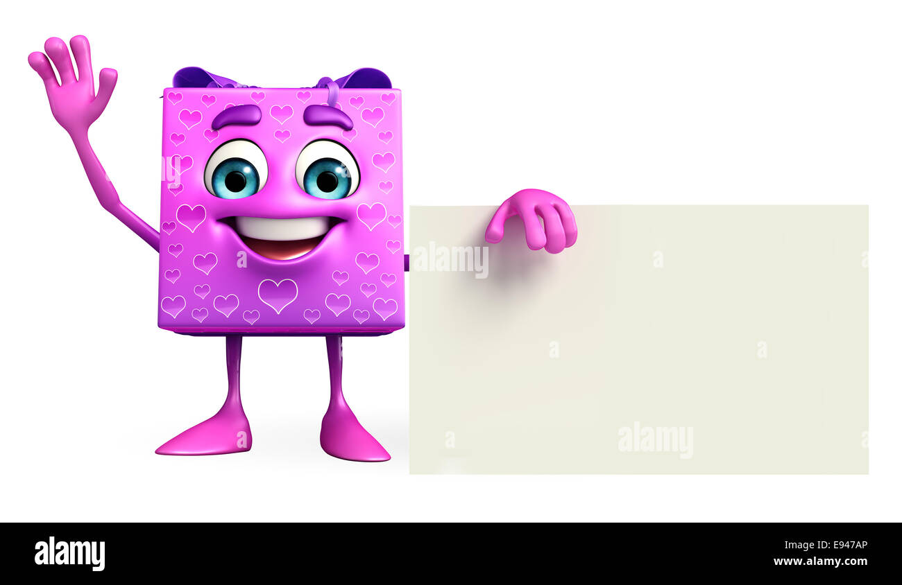 Cartoon Character of gift box with sign Stock Photo - Alamy