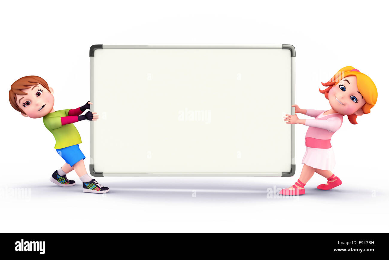 Illustration of cute kids with display board Stock Photo - Alamy