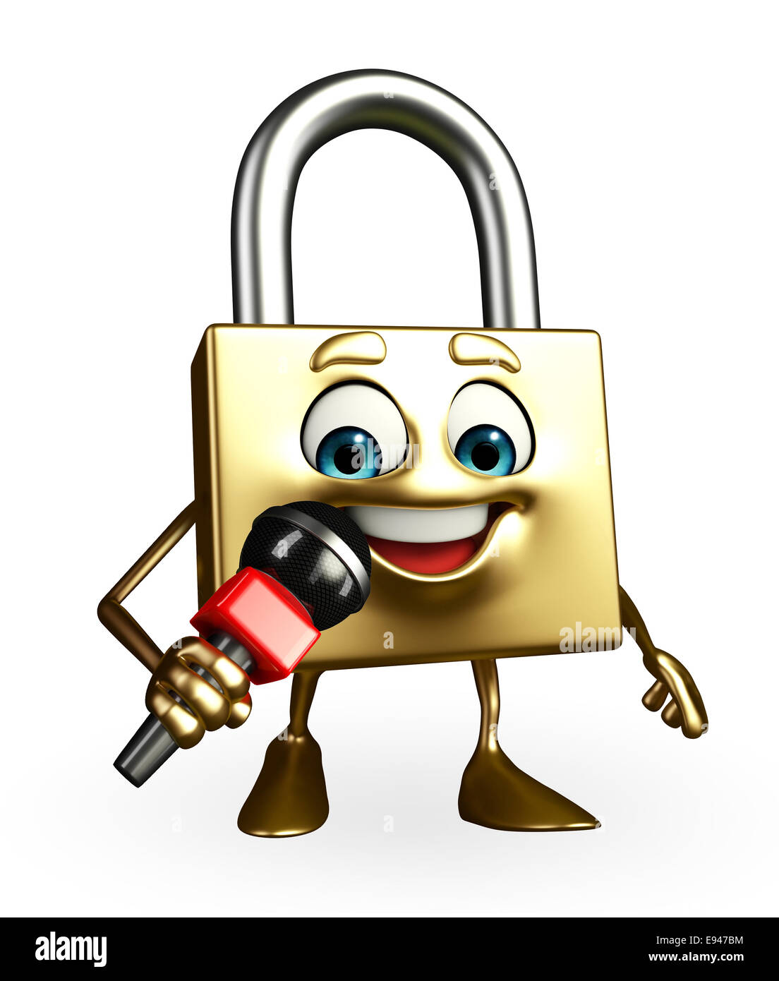 Cartoon Character of lock with mike Stock Photo - Alamy