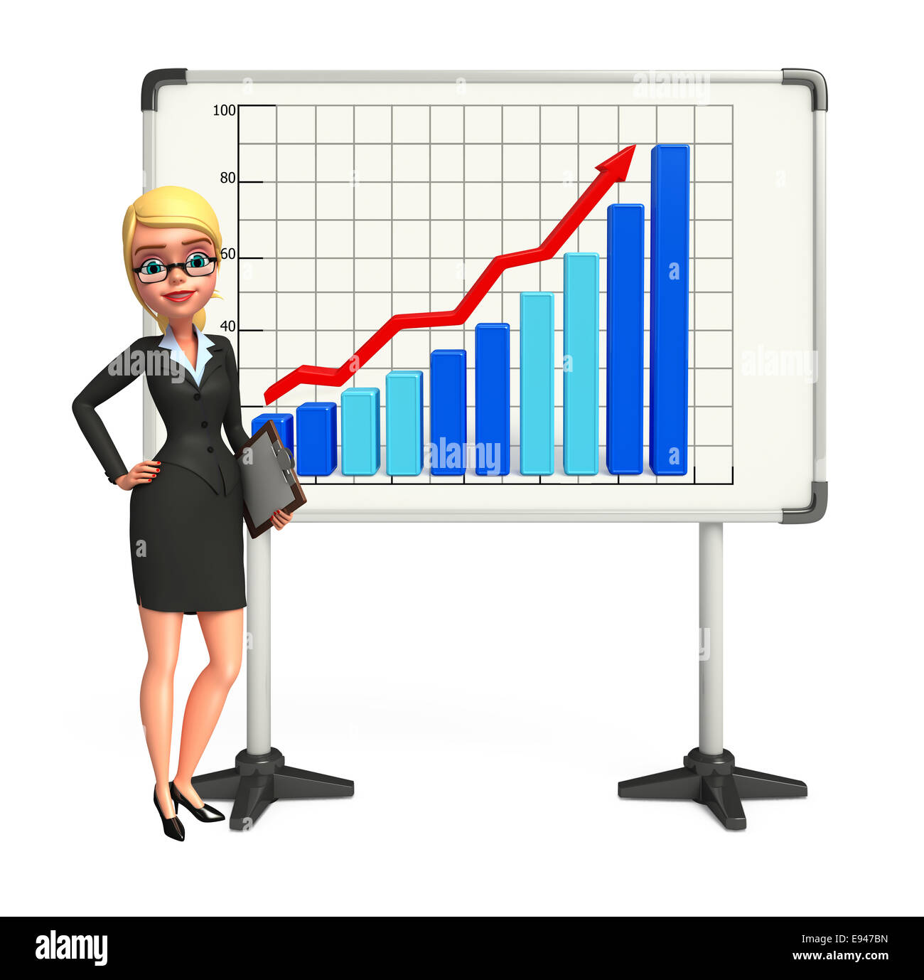 Illustration of Young Business Woman with business graph Stock Photo ...