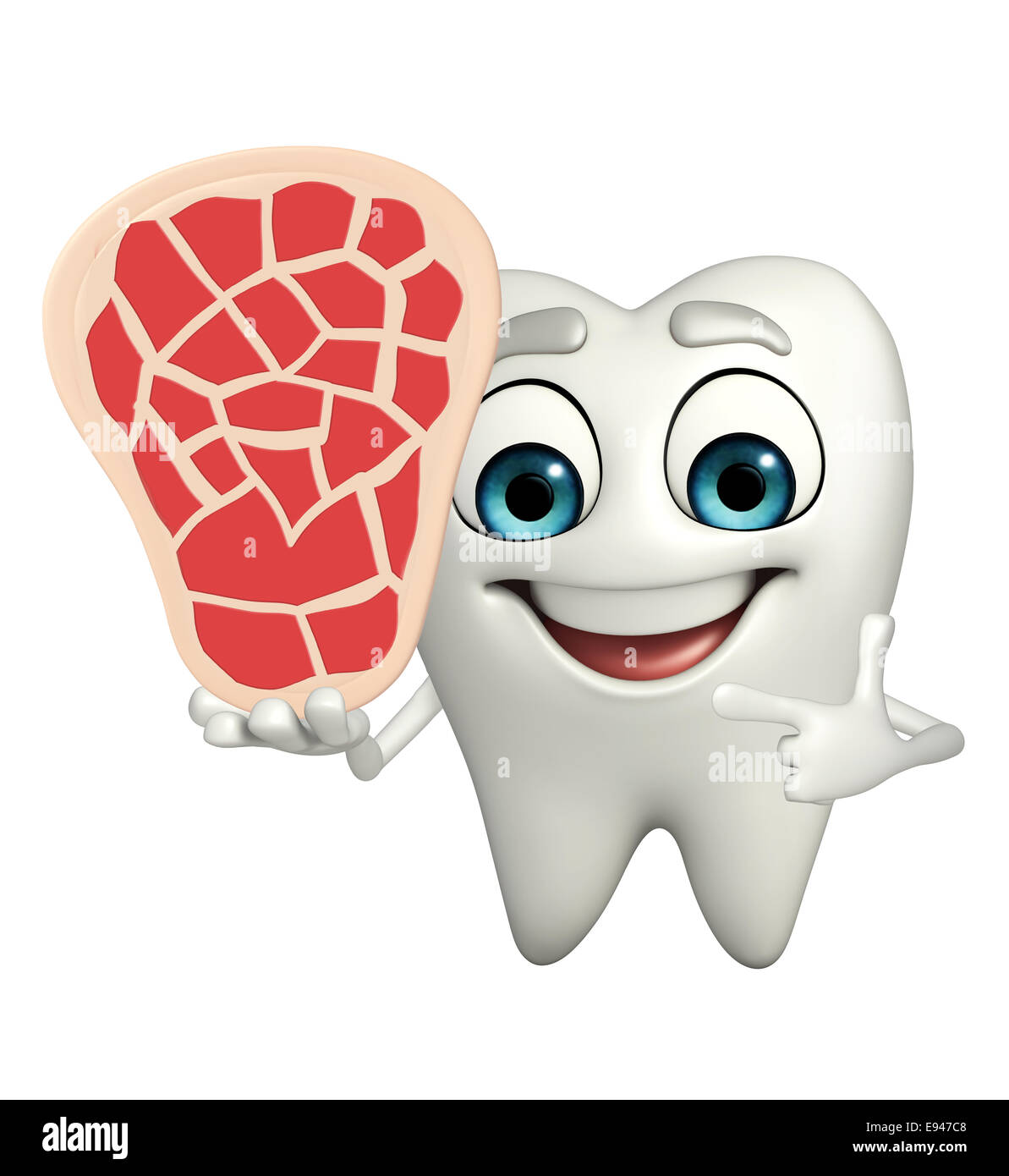 Cartoon character of teeth with meat Steak Stock Photo - Alamy