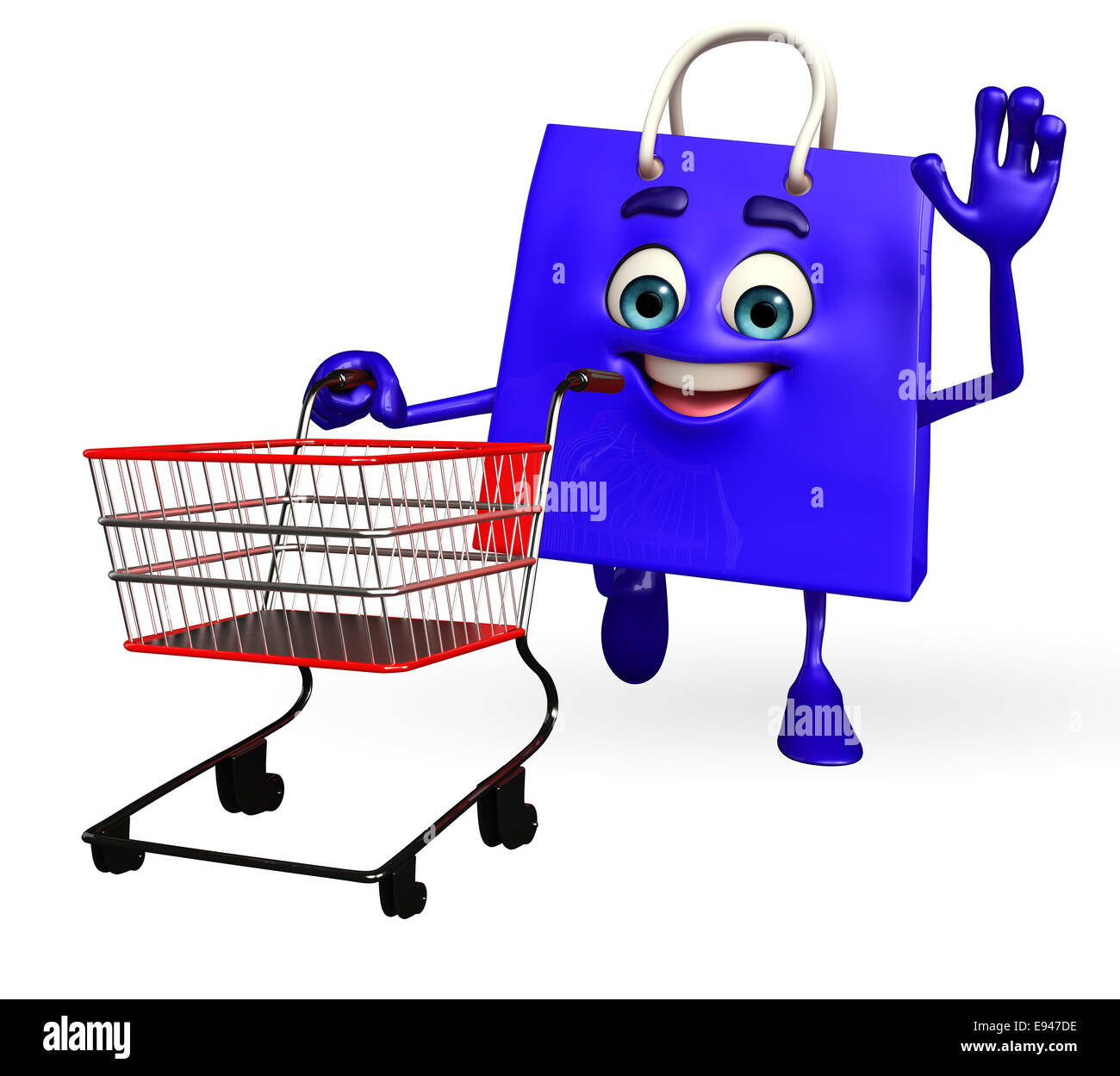 Cartoon Character of shopping bag with trolley Stock Photo - Alamy
