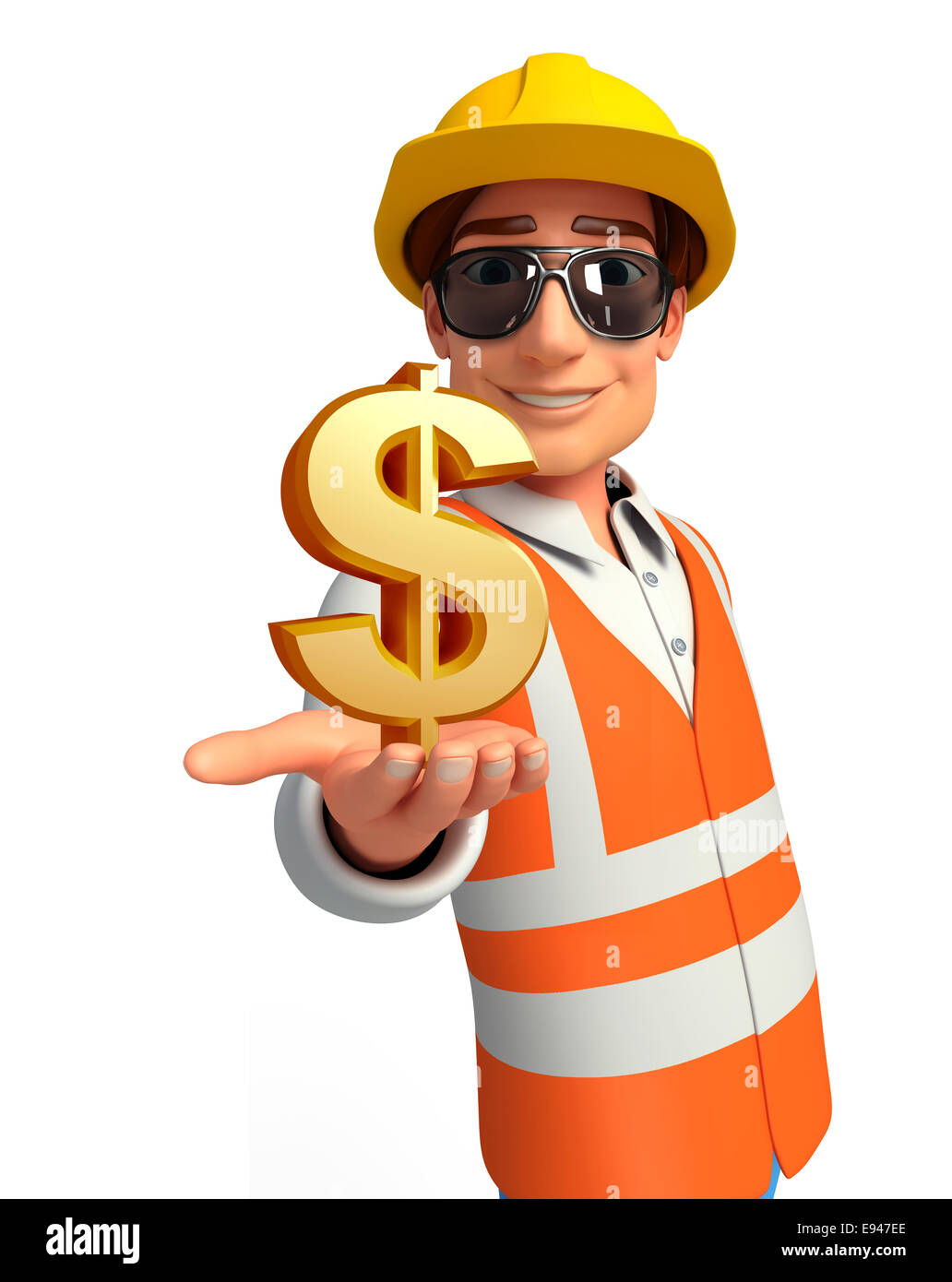 Illustration of young worker with dollar sign Stock Photo - Alamy