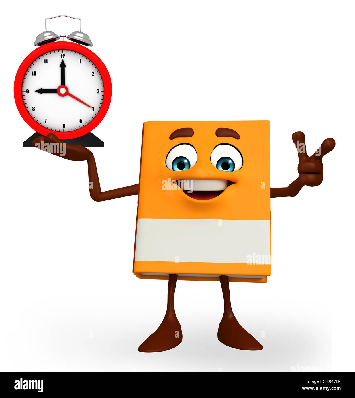 Cartoon Character of Book with table clock Stock Photo - Alamy