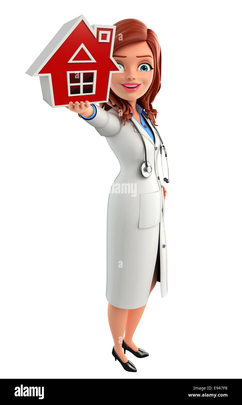 Illustration of Young Doctor with home Stock Photo - Alamy