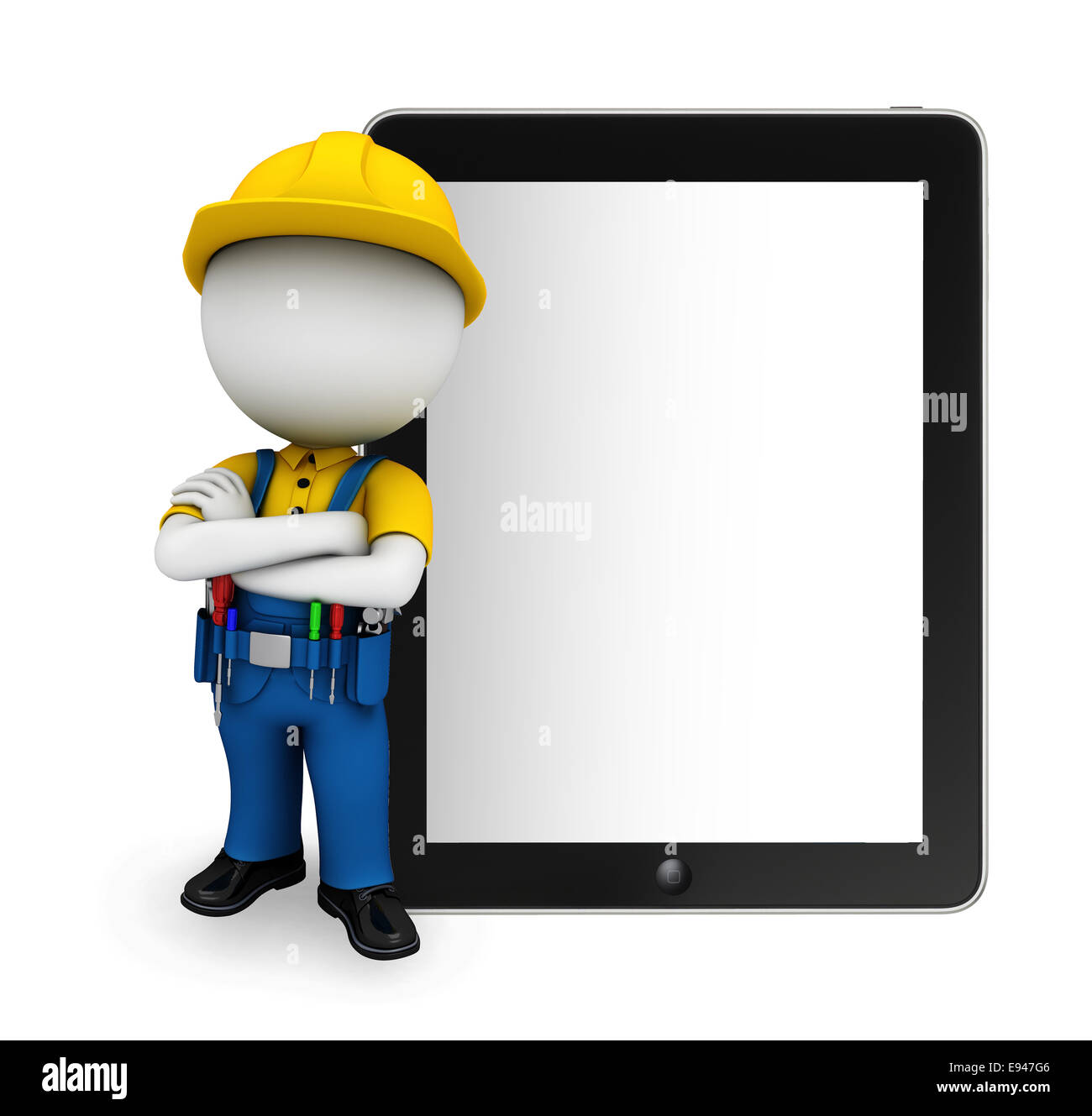 Illustration of white character as a mechanic with tab Stock Photo - Alamy
