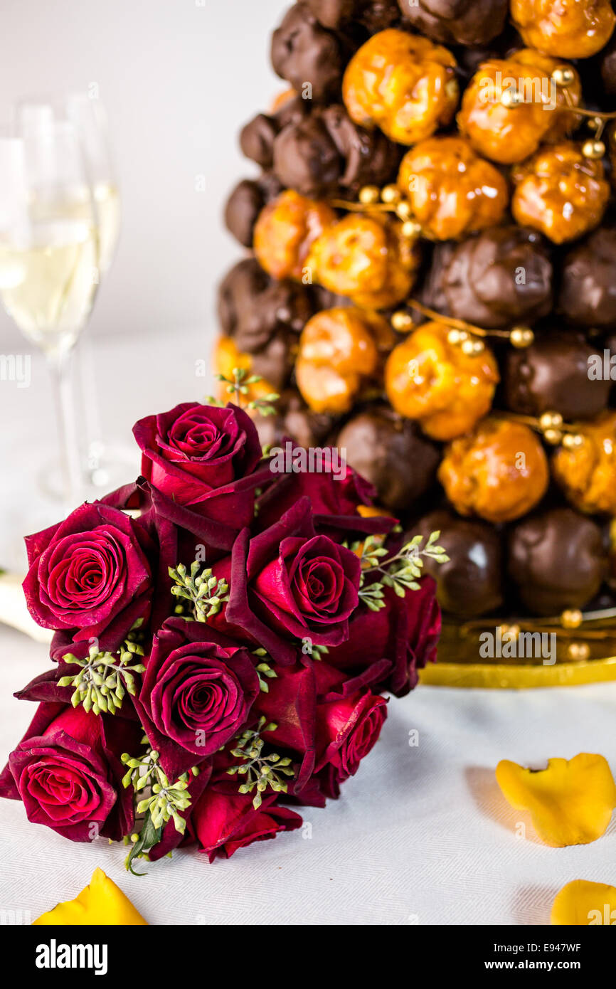 Gourmet cone wedding cake as centerpiece at the wedding reception Stock ...