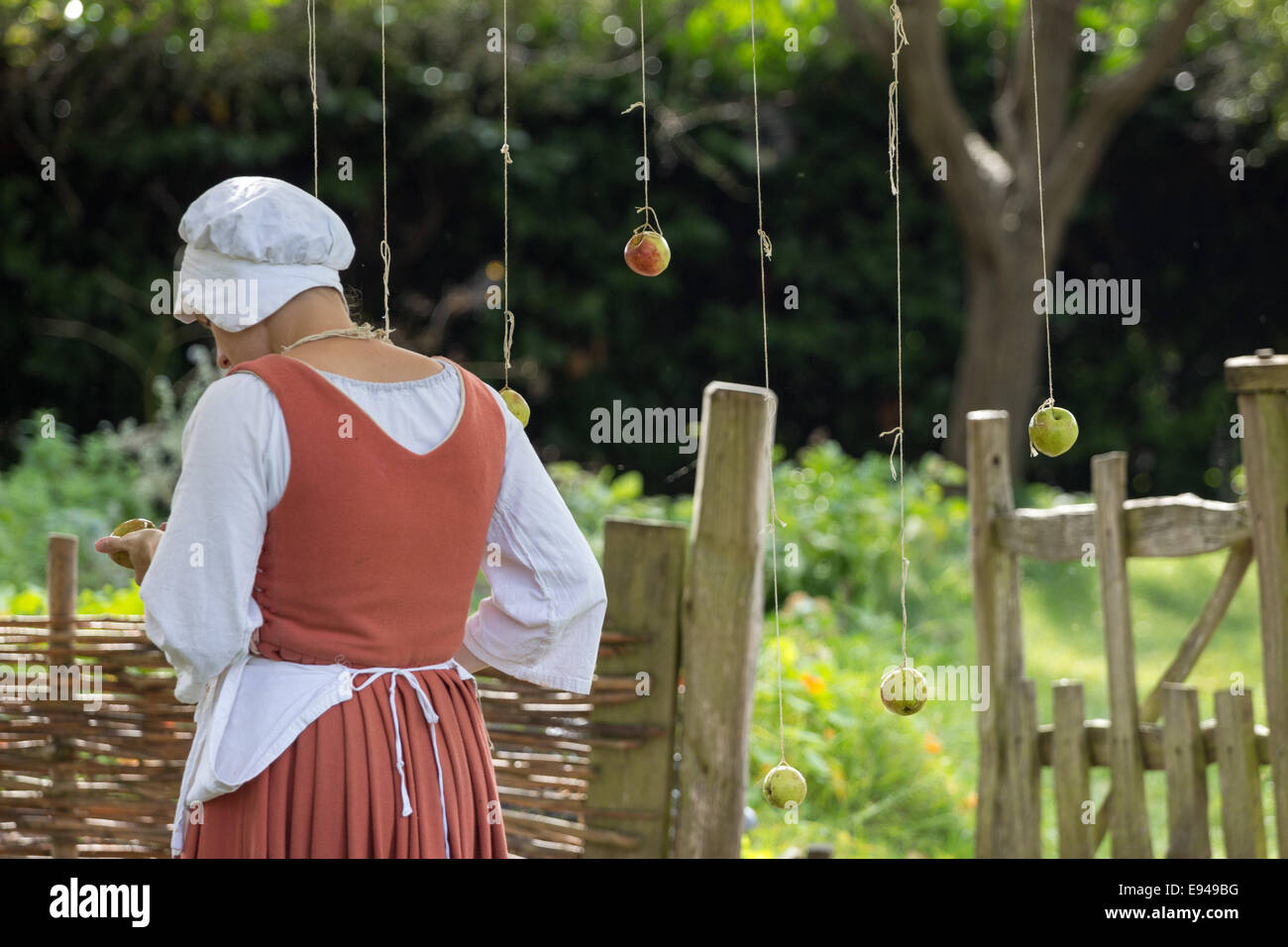 lady setting up apple bobbing game Stock Photo - Alamy