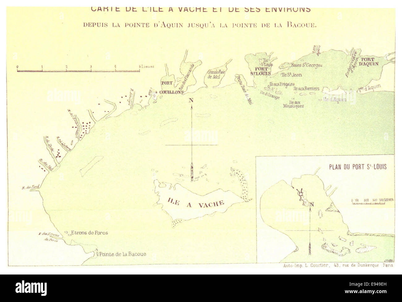This vintage map illustration shows Ile à Vache and its surrounding ...