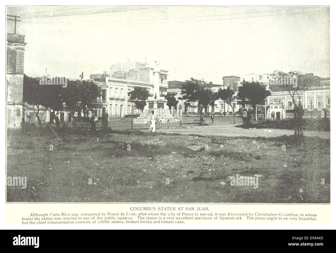 A historical illustration depicting the statue of Christopher Columbus ...