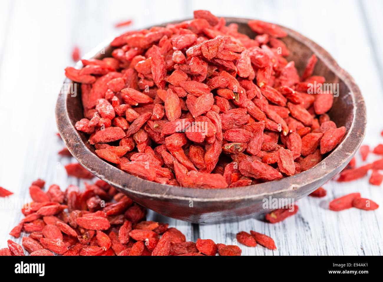 Portion of healthy dried Goji Berries (Wolfberry) as detailed close-up ...