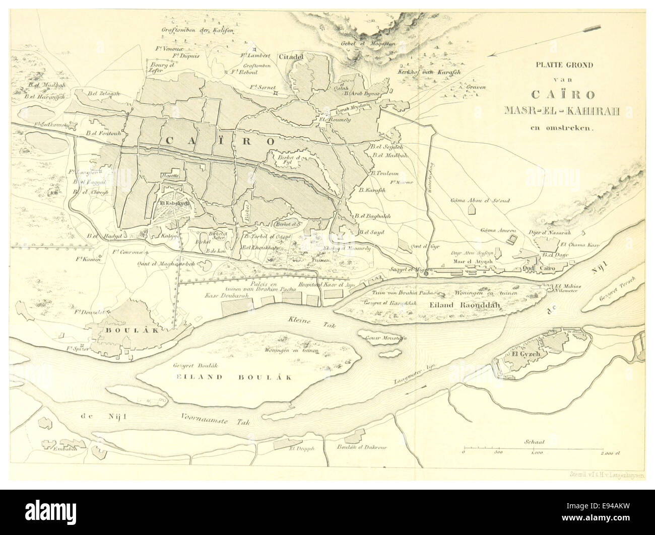 A map from Conrad's 1859 work, showing a detailed plan of Cairo. The ...
