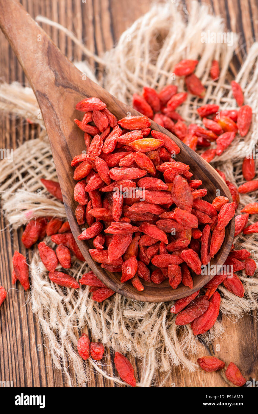 Portion of healthy dried Goji Berries (Wolfberry) as detailed close-up ...