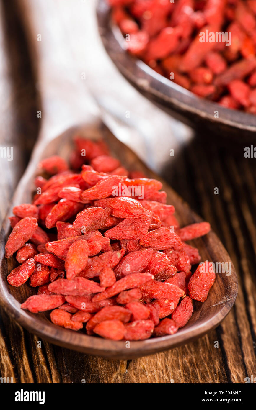 Portion of healthy dried Goji Berries (Wolfberry) as detailed close-up ...