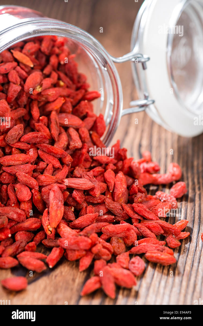 Portion of healthy dried Goji Berries (Wolfberry) as detailed close-up ...