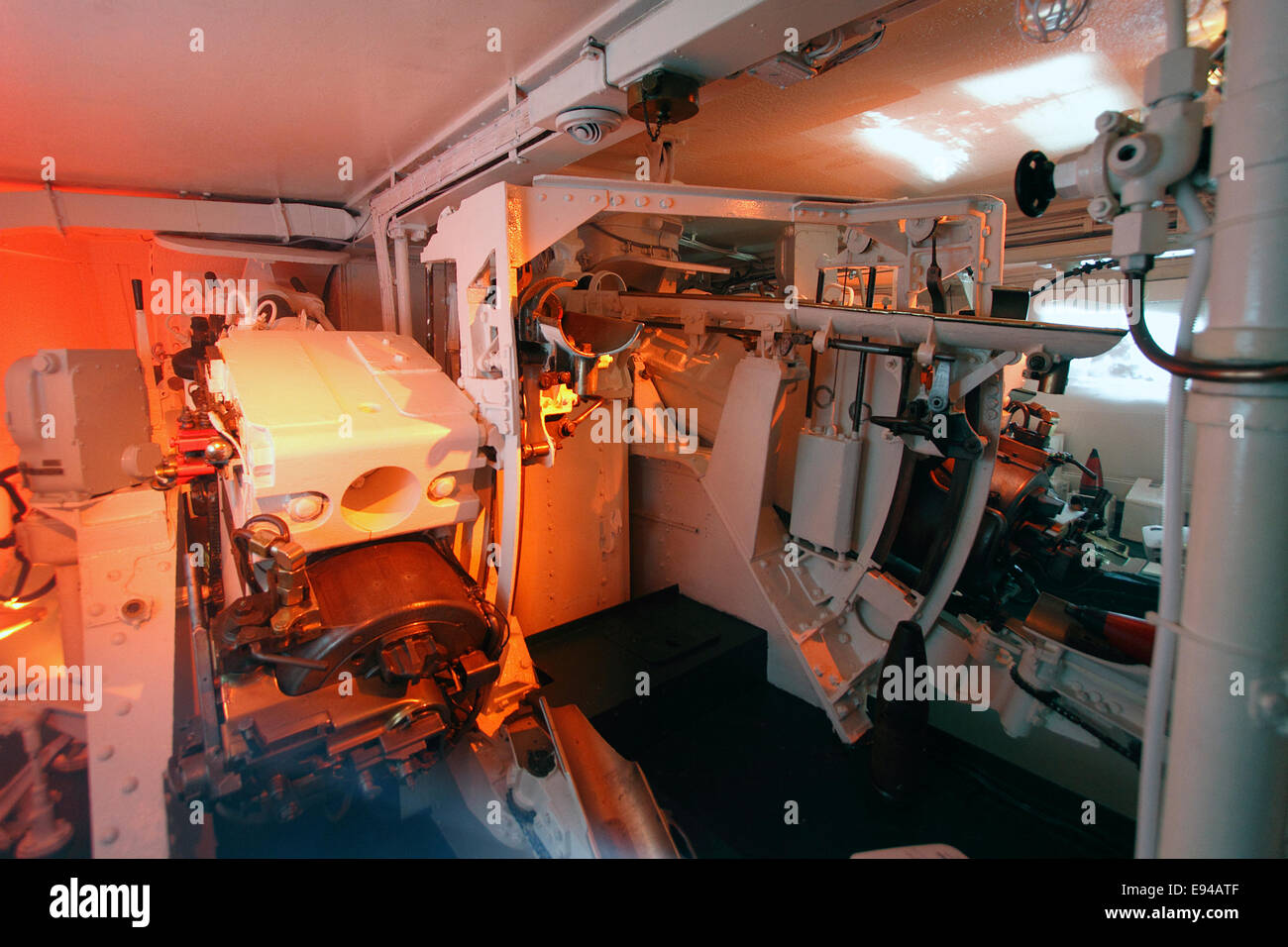 Inside Y turret, one of the four triple 6 inch gun turrets HMS Belfast ...