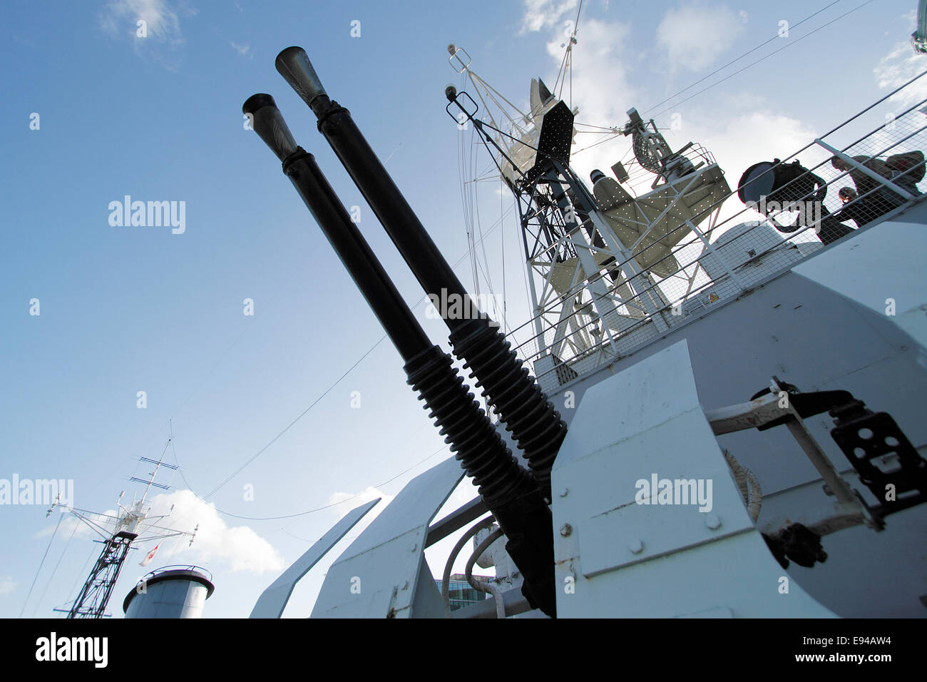 One of the six twin four inch dual purpose gun turrets HMS Belfast now ...