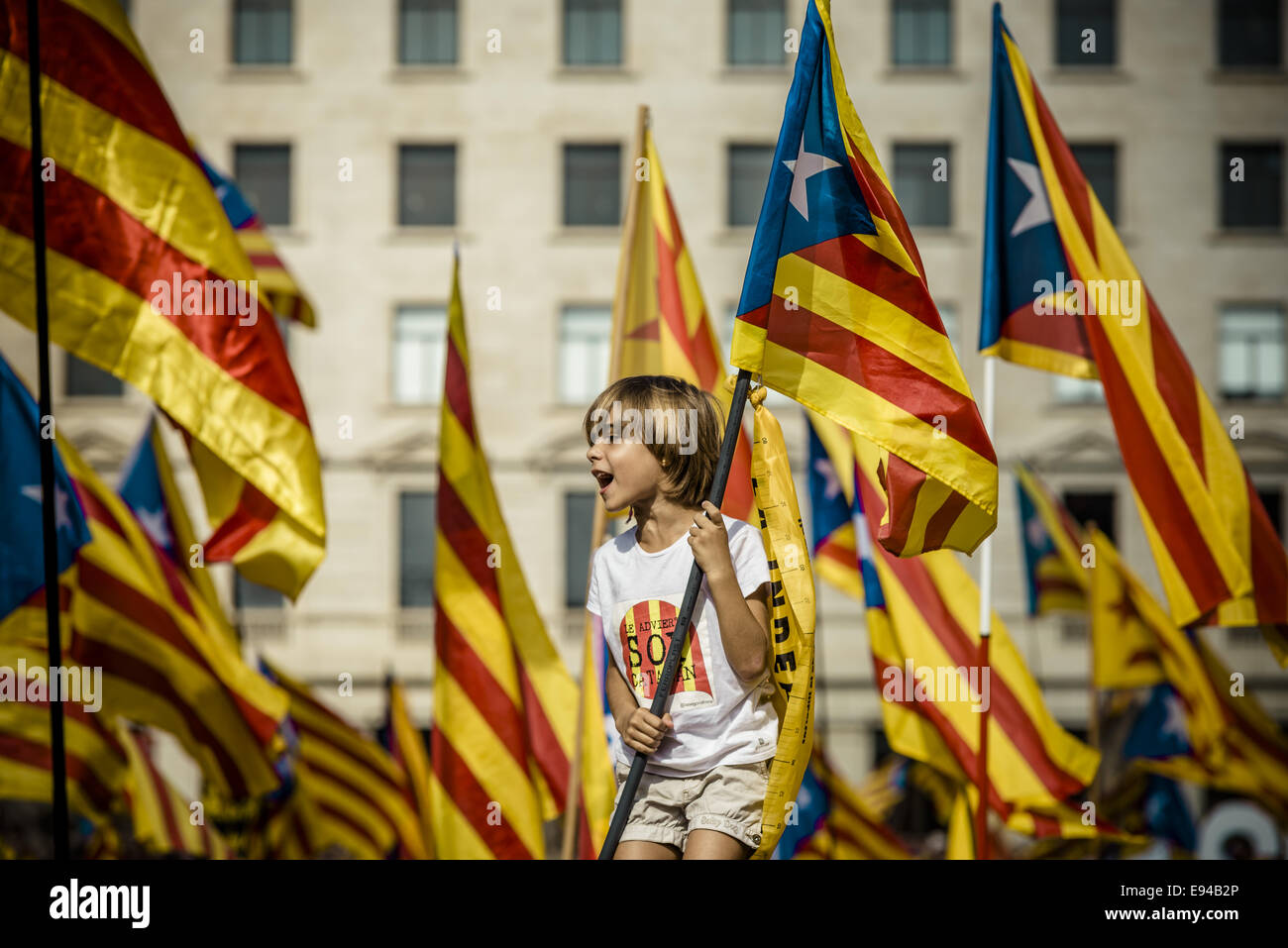 Barcelona, Spain. 19th Oct, 2014. A young child waves the ''Estelada ...