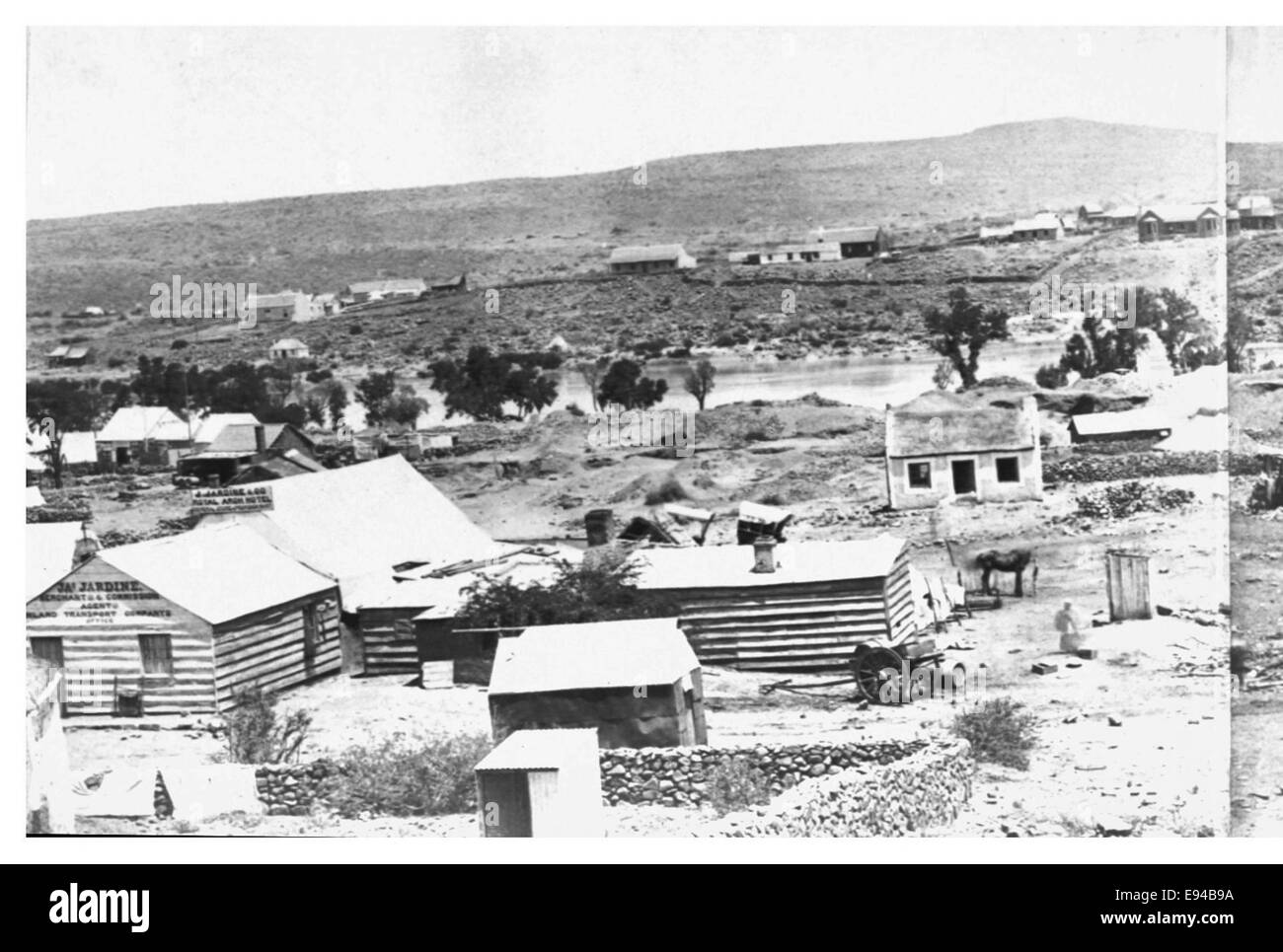 A vintage 1873 panoramic illustration of Klipdrift from Pniel ...