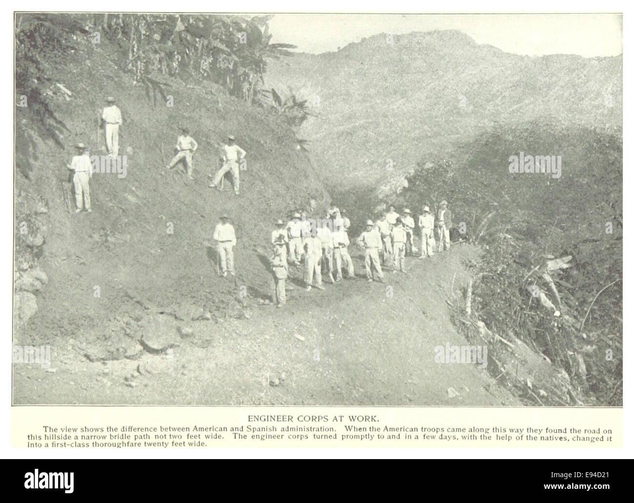 This vintage illustration shows an Engineer Corps at work, depicting ...