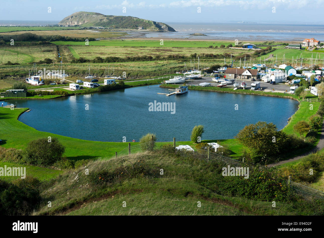 View over Uphill Harbour and boatyard towards Brean Down, Weston-Super ...