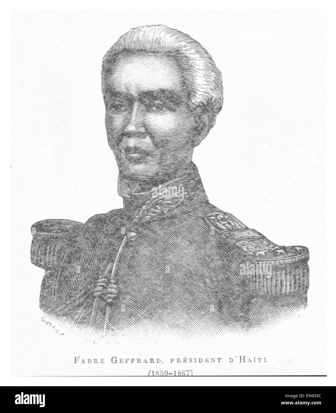 This vintage illustration portrays Fabre Geffrard, the President of ...