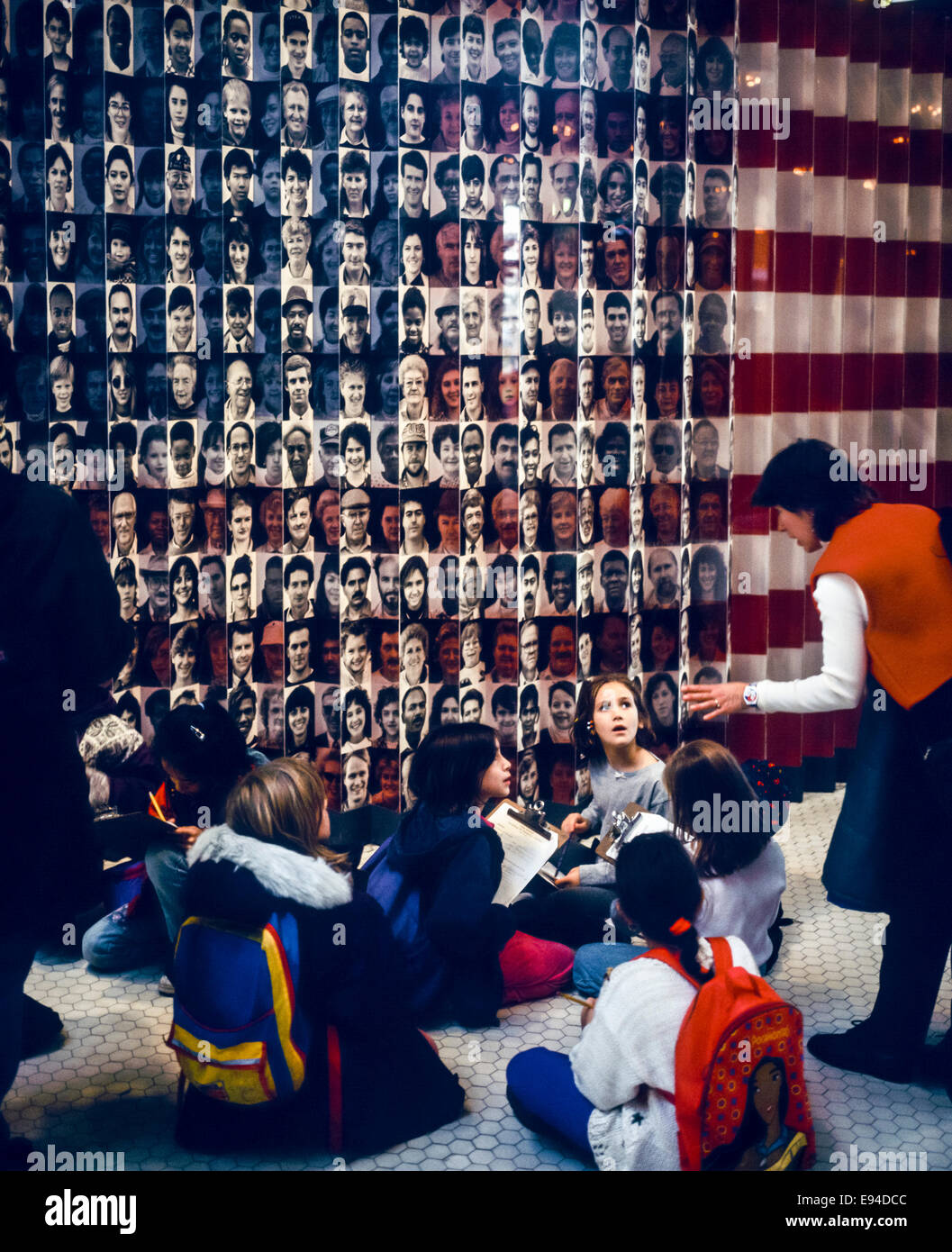 Schoolchildren with female teacher visiting Ellis Island Immigration ...