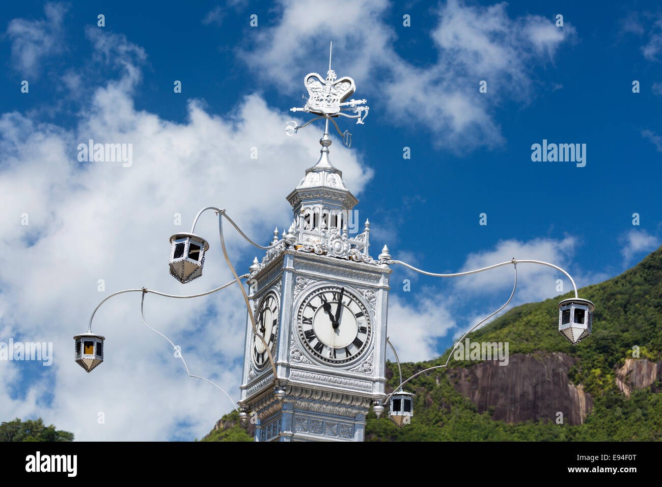 The clock tower of Victoria also known as little Big Ben in Mahe ...