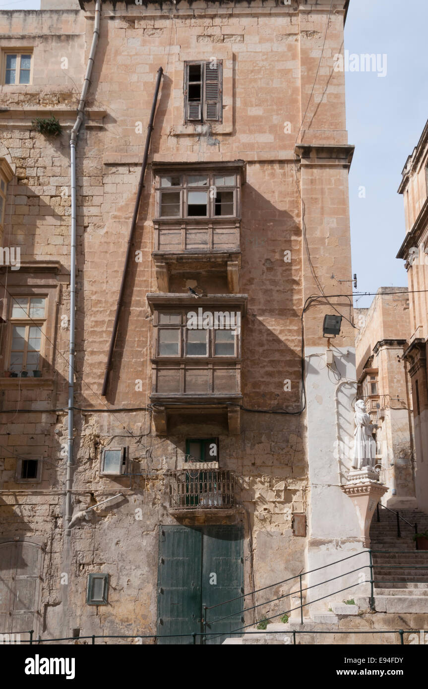 The back of a tall building in Valletta, the capital of Malta and the ...