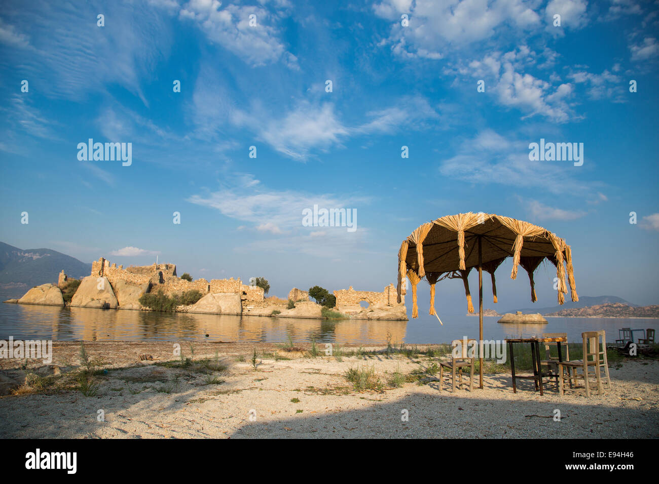 Bafa Lake shore and historical castle ruins, Bafa, Turkey, 2014 Stock ...