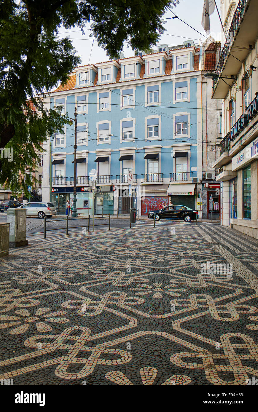 Historical architecture and pavement cityscape at Pombaline Lower Town ...
