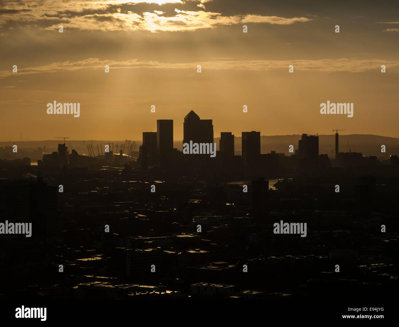 Panoramic view of the London skyline and Docklands including iconic ...