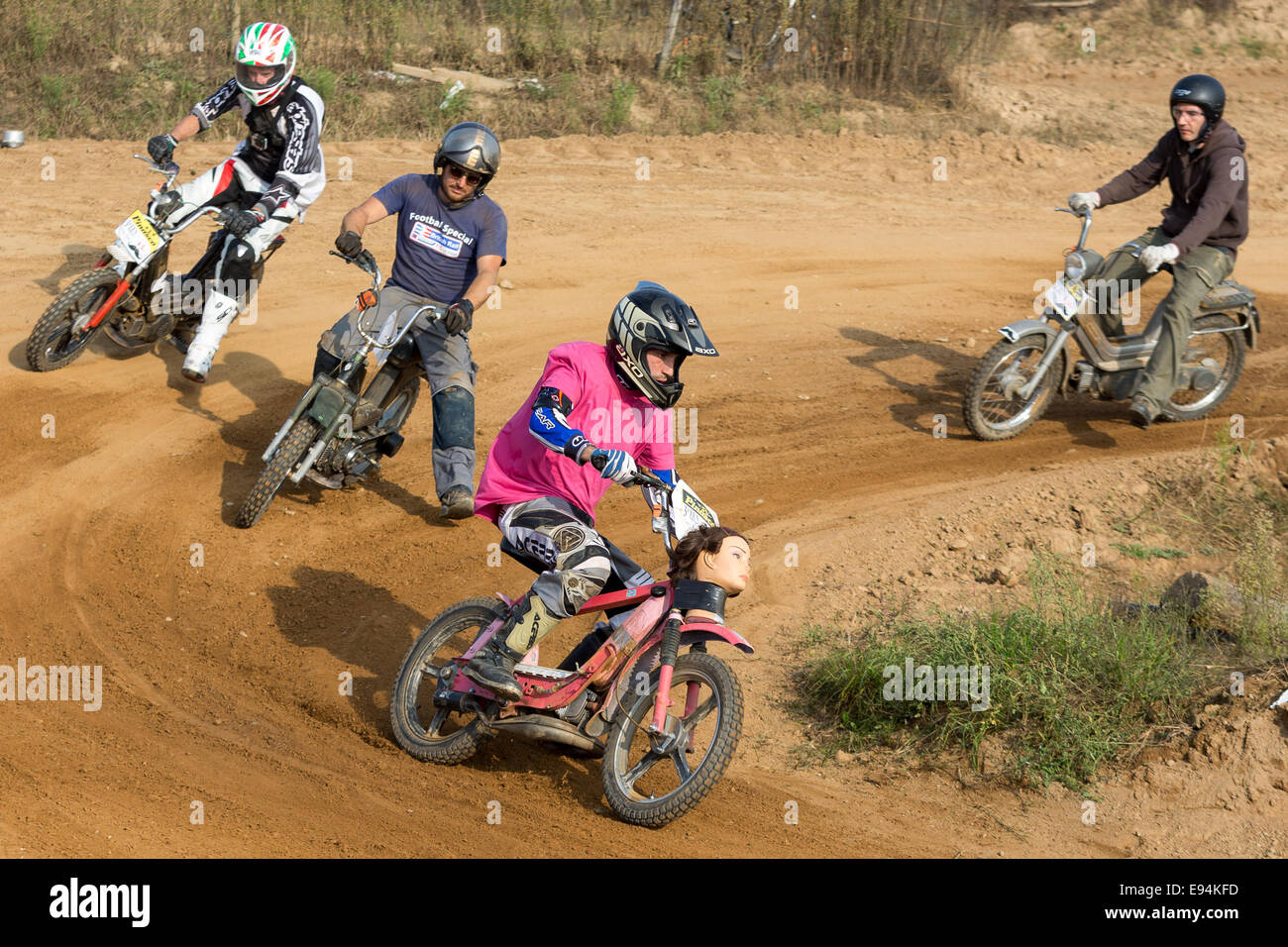Motor riders exhibition during the "Monferraglia", an old single-speed ...