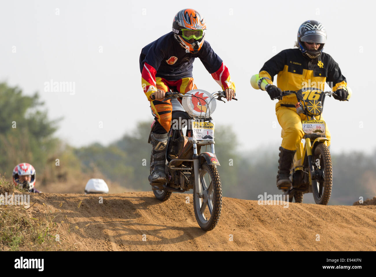 Motor rider exhibitions during the "Monferraglia", an old single-speed ...