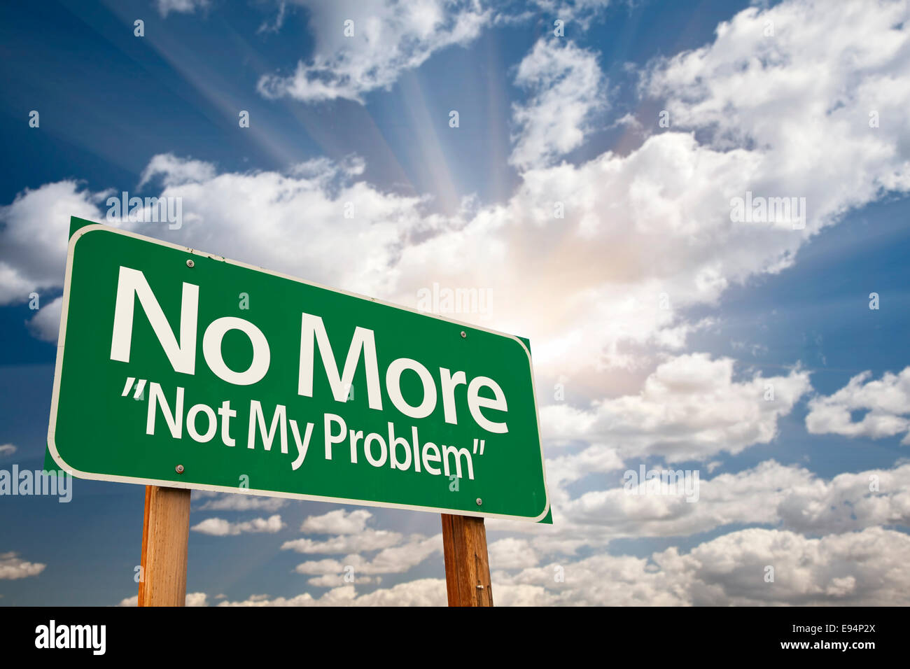 No More - Not My Problem Green Road Sign with Dramatic Clouds and Sky ...