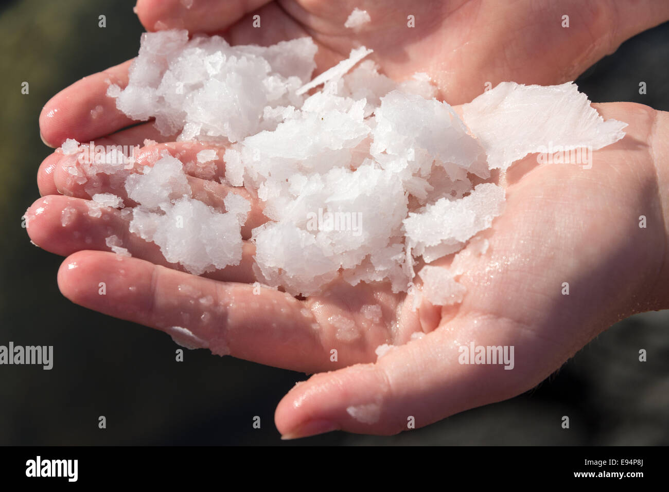 Sea salt in hands Stock Photo - Alamy
