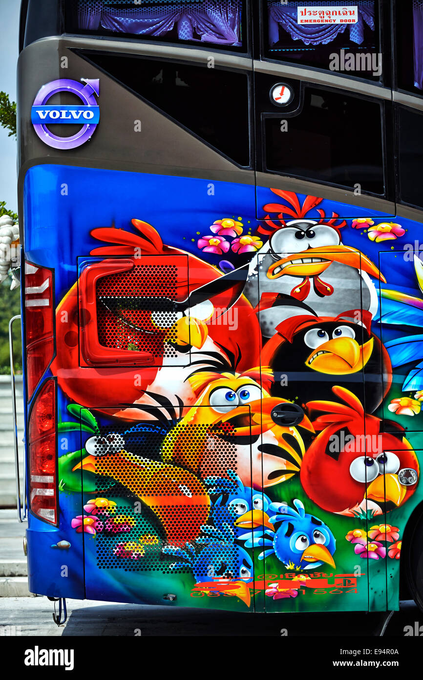 Thailand bus. Brightly coloured and artistically decorated Thai bus ...