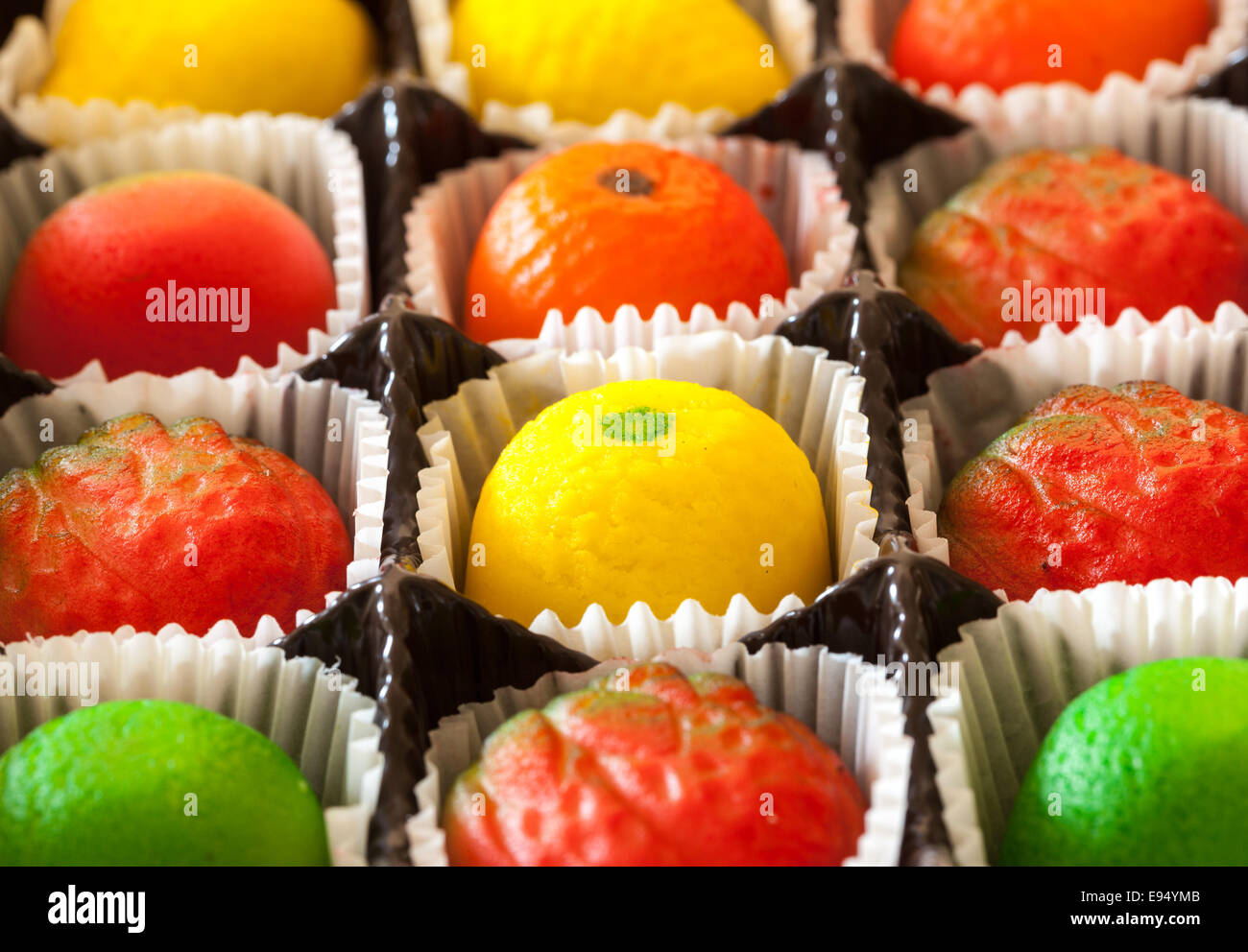 Macro image of marzipan fruit candies Stock Photo - Alamy