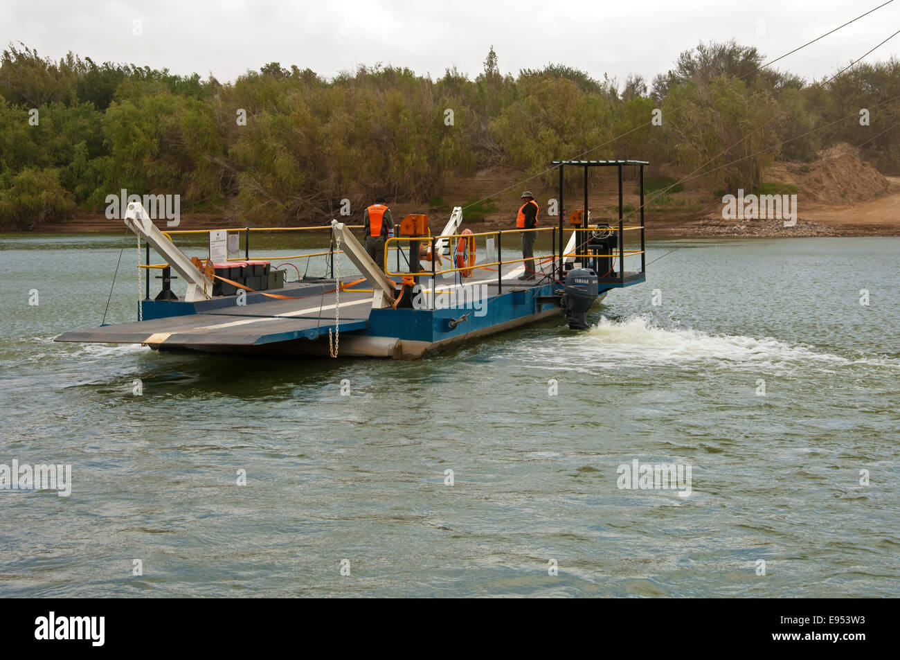 Octha ferry pontoon across the Orange River, crossing from South Africa ...