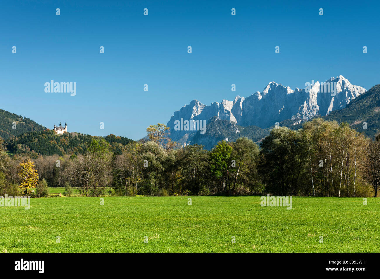 Views of the Gesäuse range, Fraunberg pilgrimage church, Hochtorgruppe ...