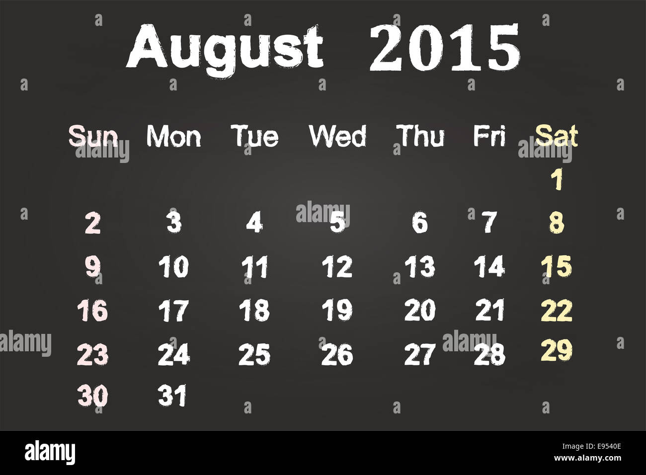 Monthly Calendar Of 2015 Year On Blackboard Stock Photo - Alamy