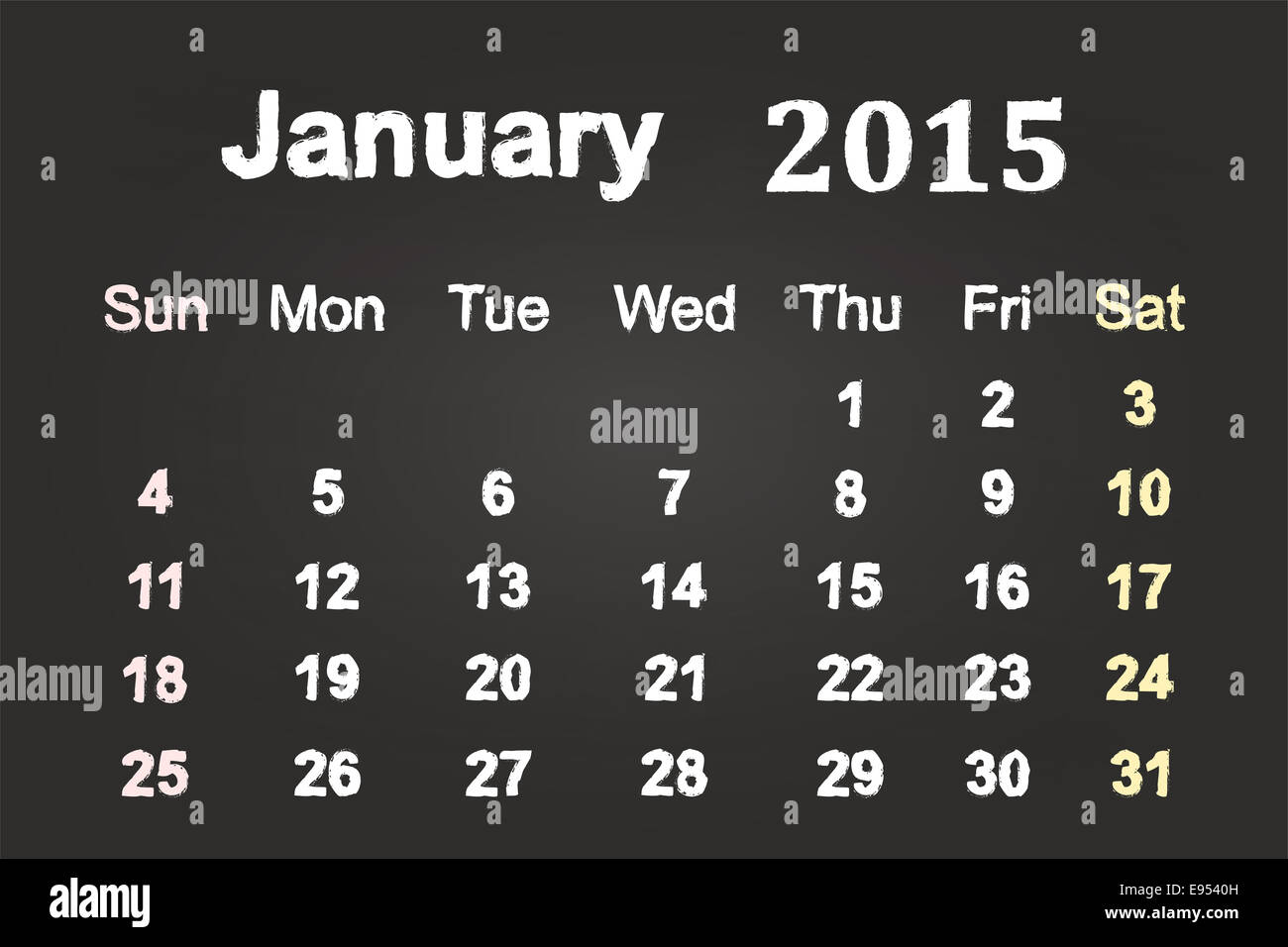 Monthly Calendar Of 2015 Year On Blackboard Stock Photo - Alamy